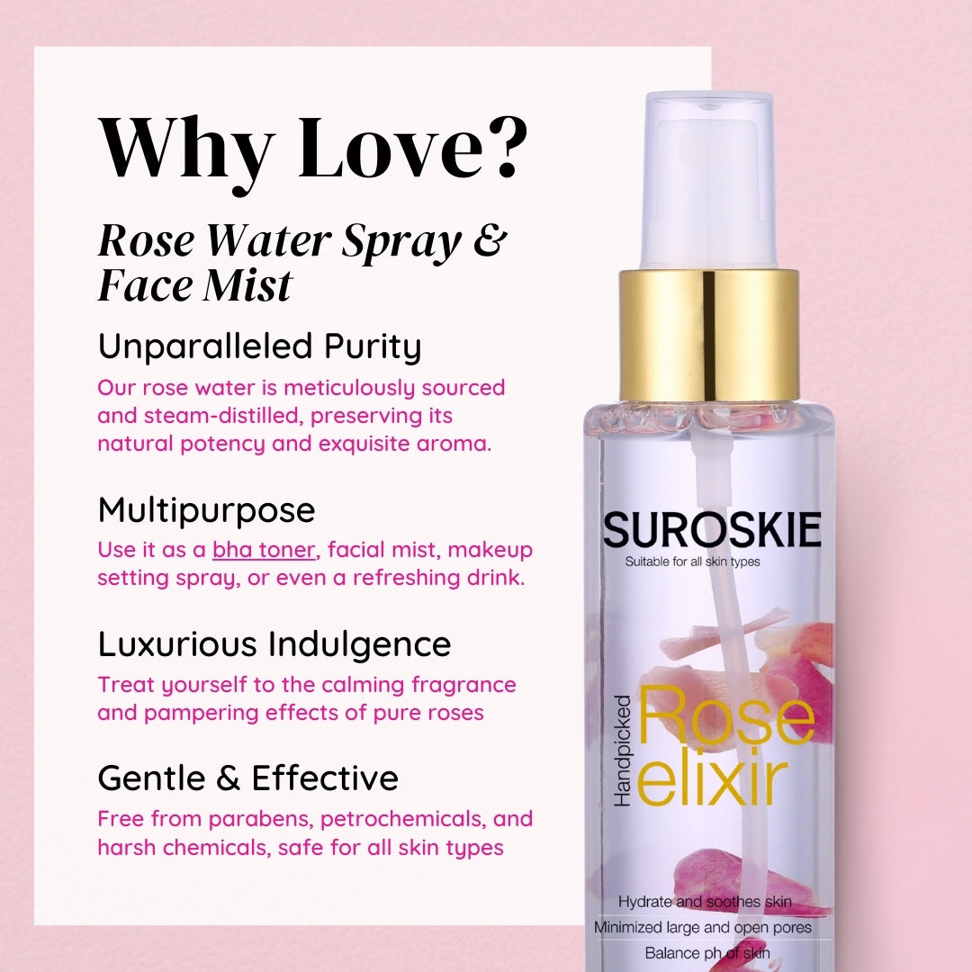 Rose Petals & Elixir Face Spray - Rose Water Face Mist – Suroskie